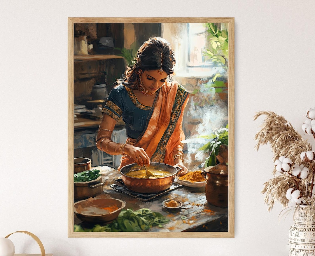 Indian Curry Cooking Art Print: Rustic Kitchen Illustration - Etsy