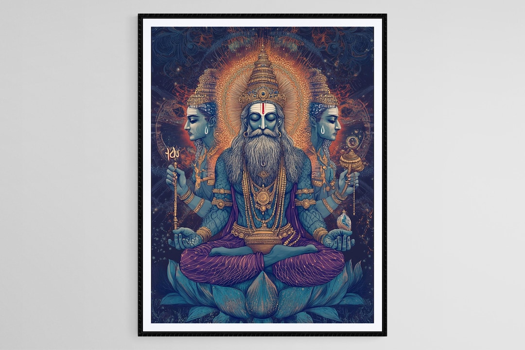 Hindu God Brahma Art Print, Creator of Universe, Four-headed Deity - Etsy