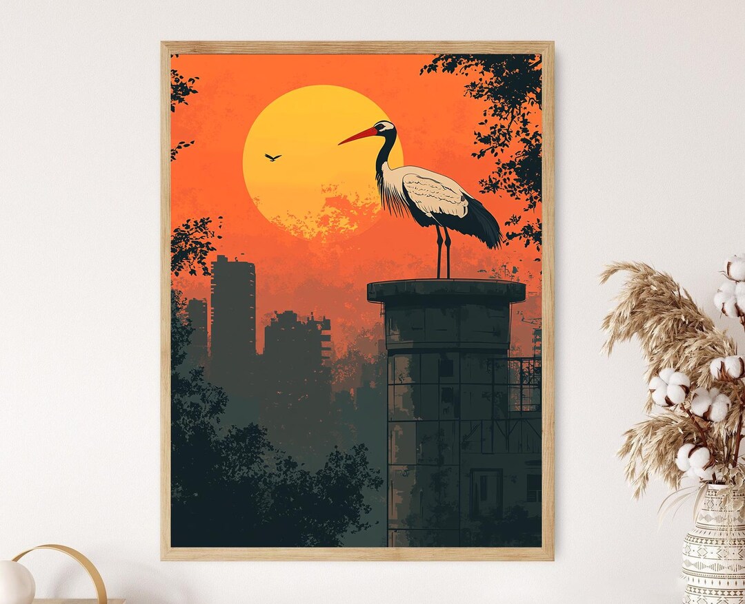 Delhi Stork Print: Urban Indian Bird Scene, Flat Vector Art - Etsy UK