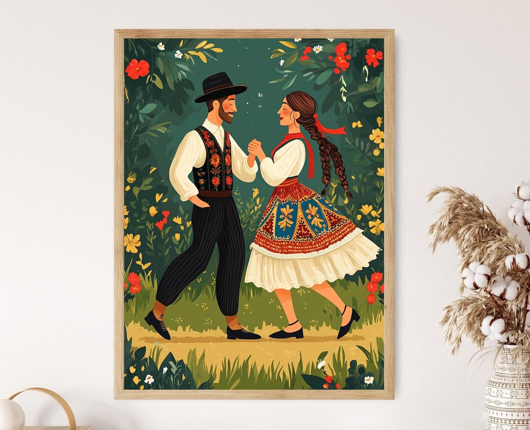 Serbian Folk Dance Illustration, Šumadija Region Costumes, Balkan ...