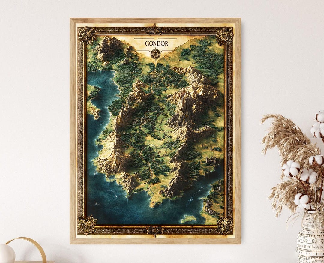 Topographic Map of Gondor, Fantasy Kingdom Terrain, Middle-earth ...