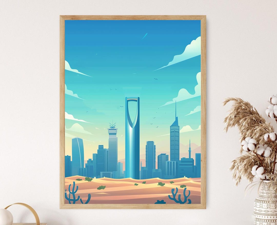 Riyadh Skyline Art Print | Modern Kingdom Tower Decor | Desert ...