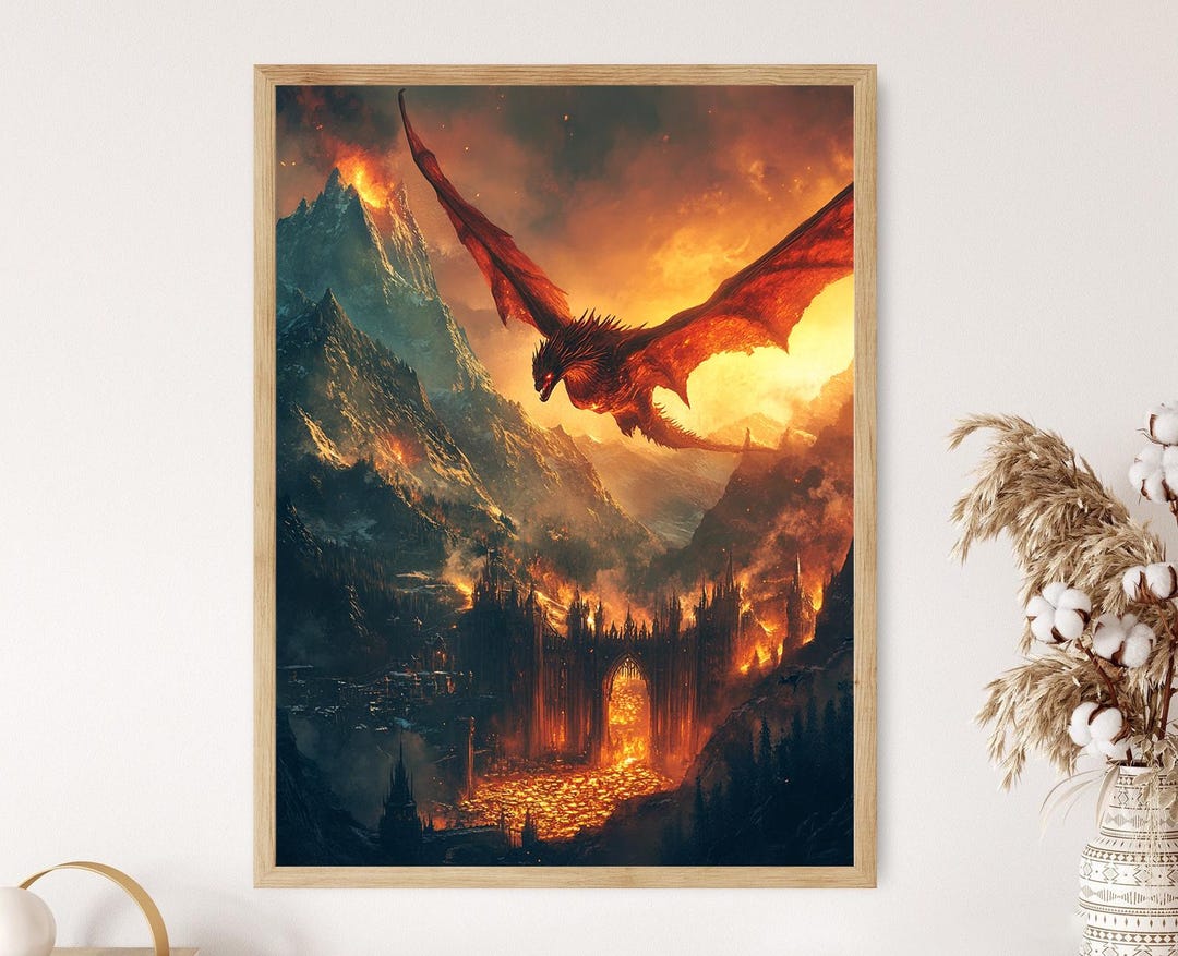 Smaug Over Erebor, Dragon of the Lonely Mountain, Middle-earth Fantasy ...