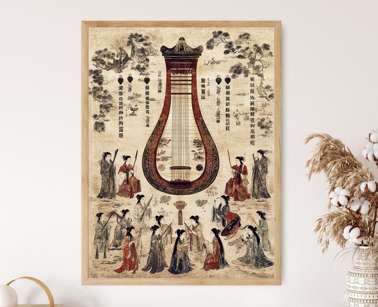 Han Dynasty Musical Instruments Art Print, Guqin and Pipa, Traditional ...