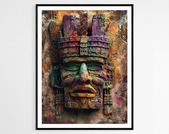 Aztec Carving Museum Poster, Aztec Wall Decor, Pre-columbian ...