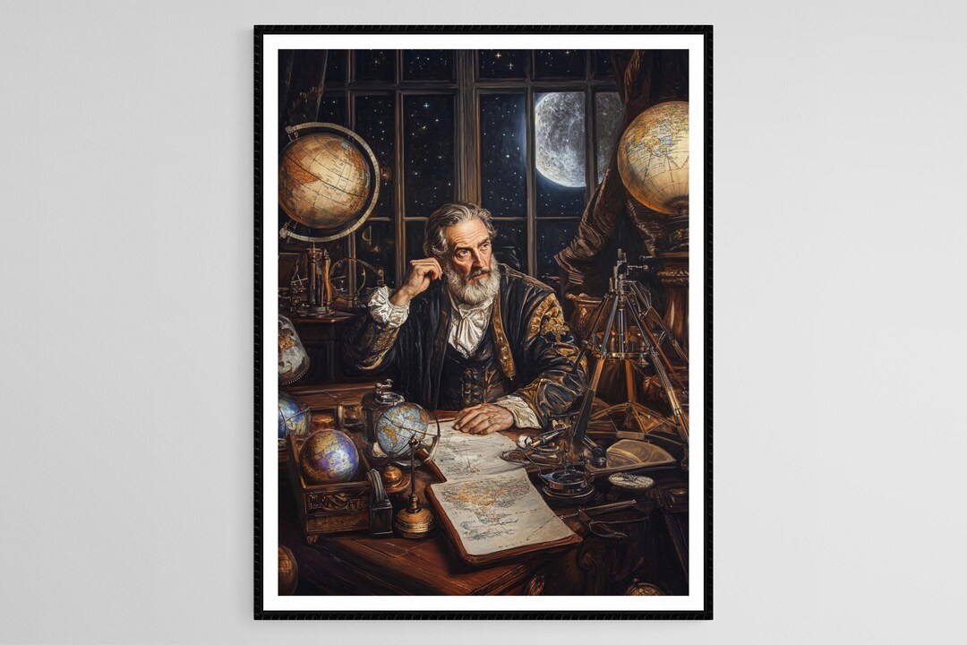 Galileo Galilei Portrait Art Print, Renaissance Astronomer, Celestial ...