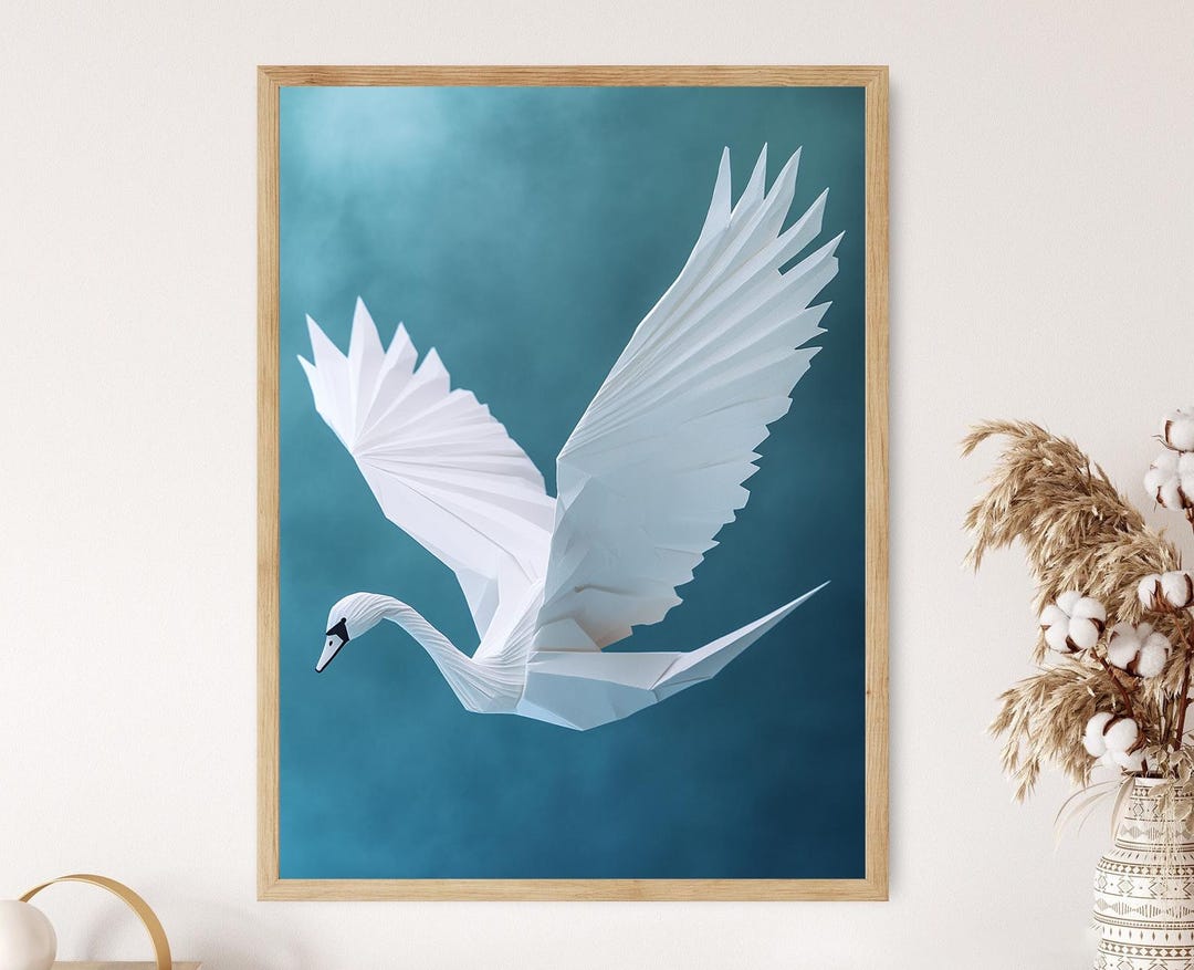Origami Swan Art Print, Minimalist Japanese Paper Craft - Etsy