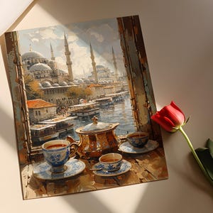 Vibrant Turkish Coffee Ceremony Print, Detailed Art, Lush ...