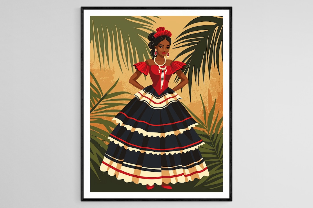 Puerto Rican Chic Illustration, Jibaro Dress, Cultural Art Print - Etsy