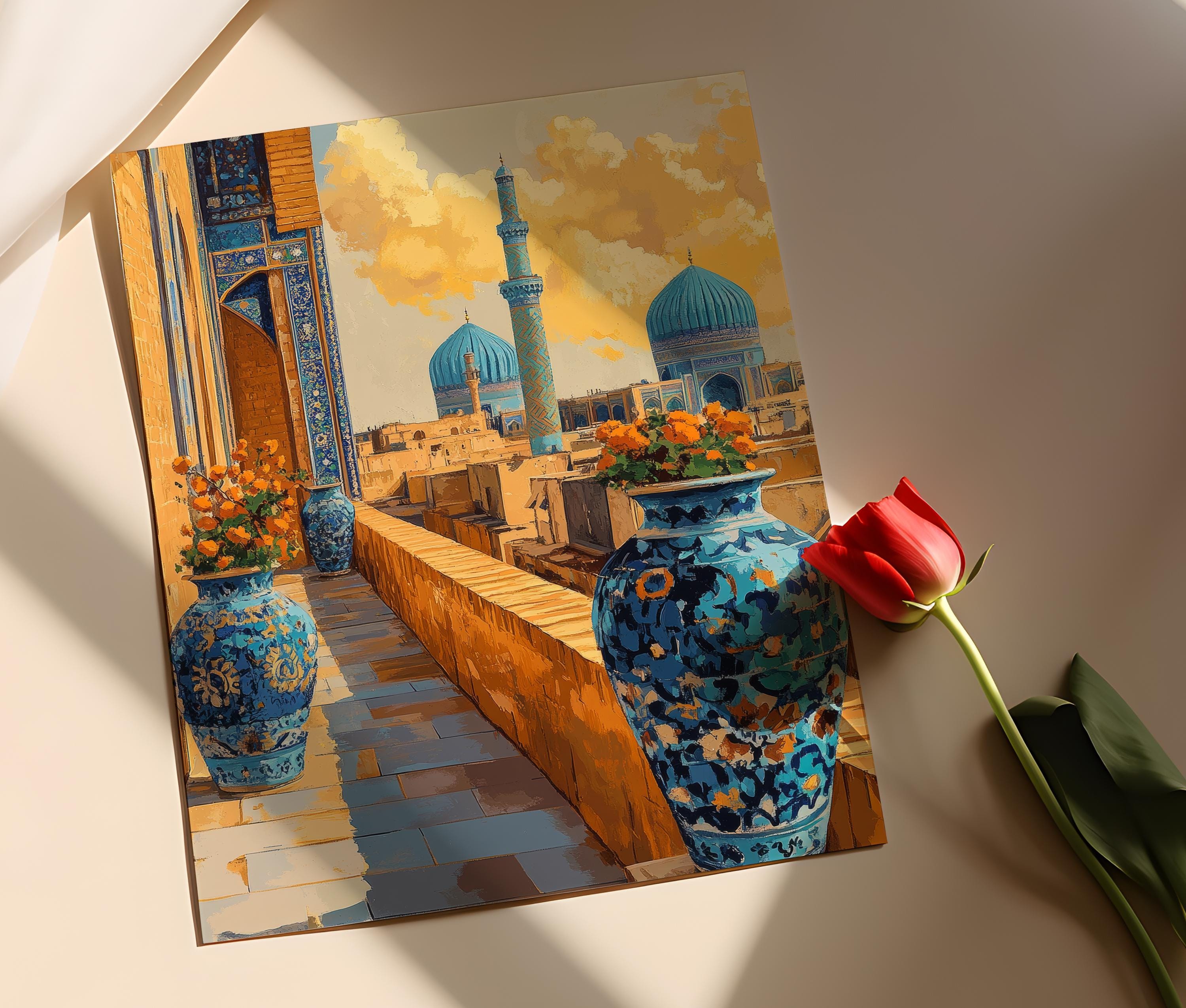 Isfahan Rooftop Illustration, Tilework and Domes Art Print, Iranian ...