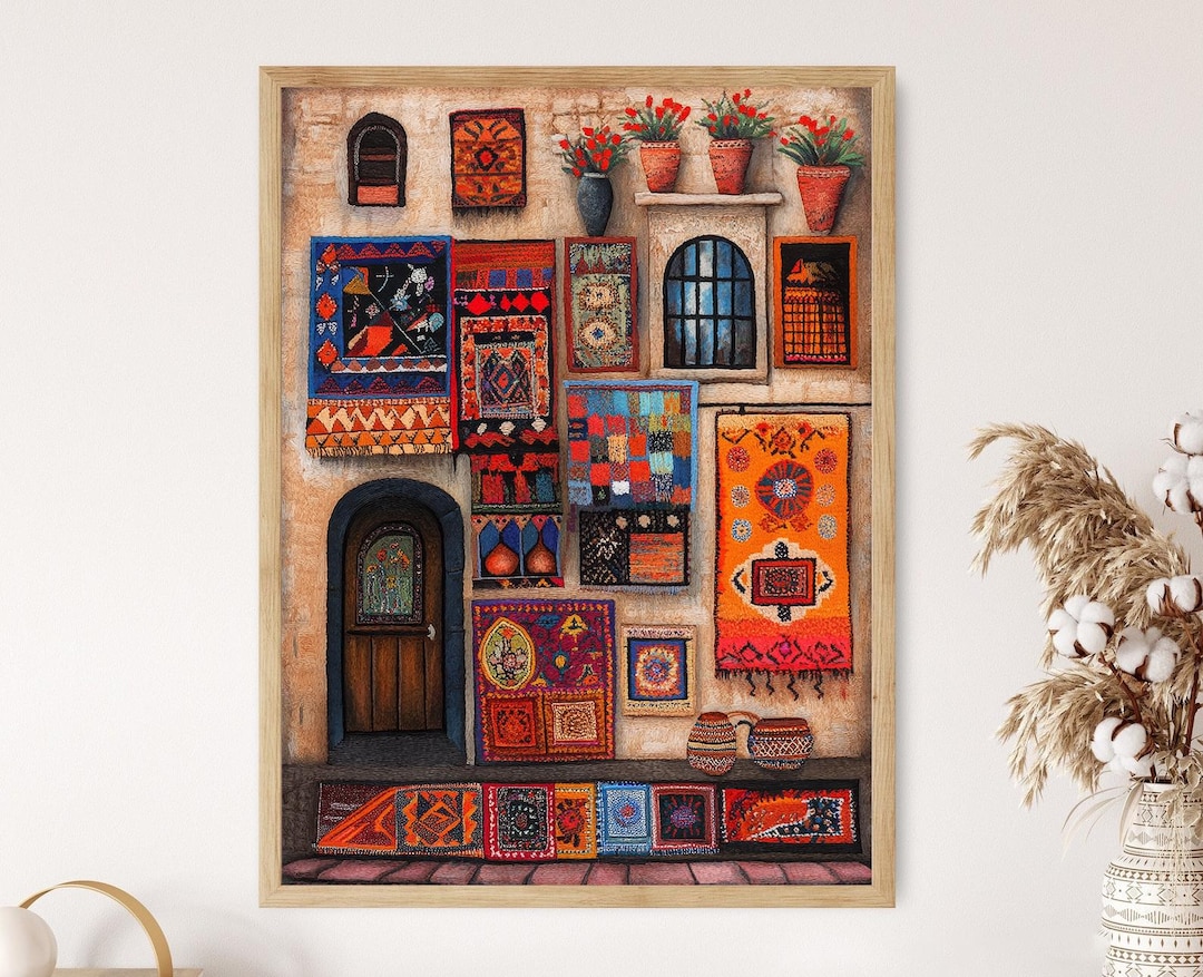 Palestinian Rug Store Art Print, Handwoven Textiles, Traditional ...