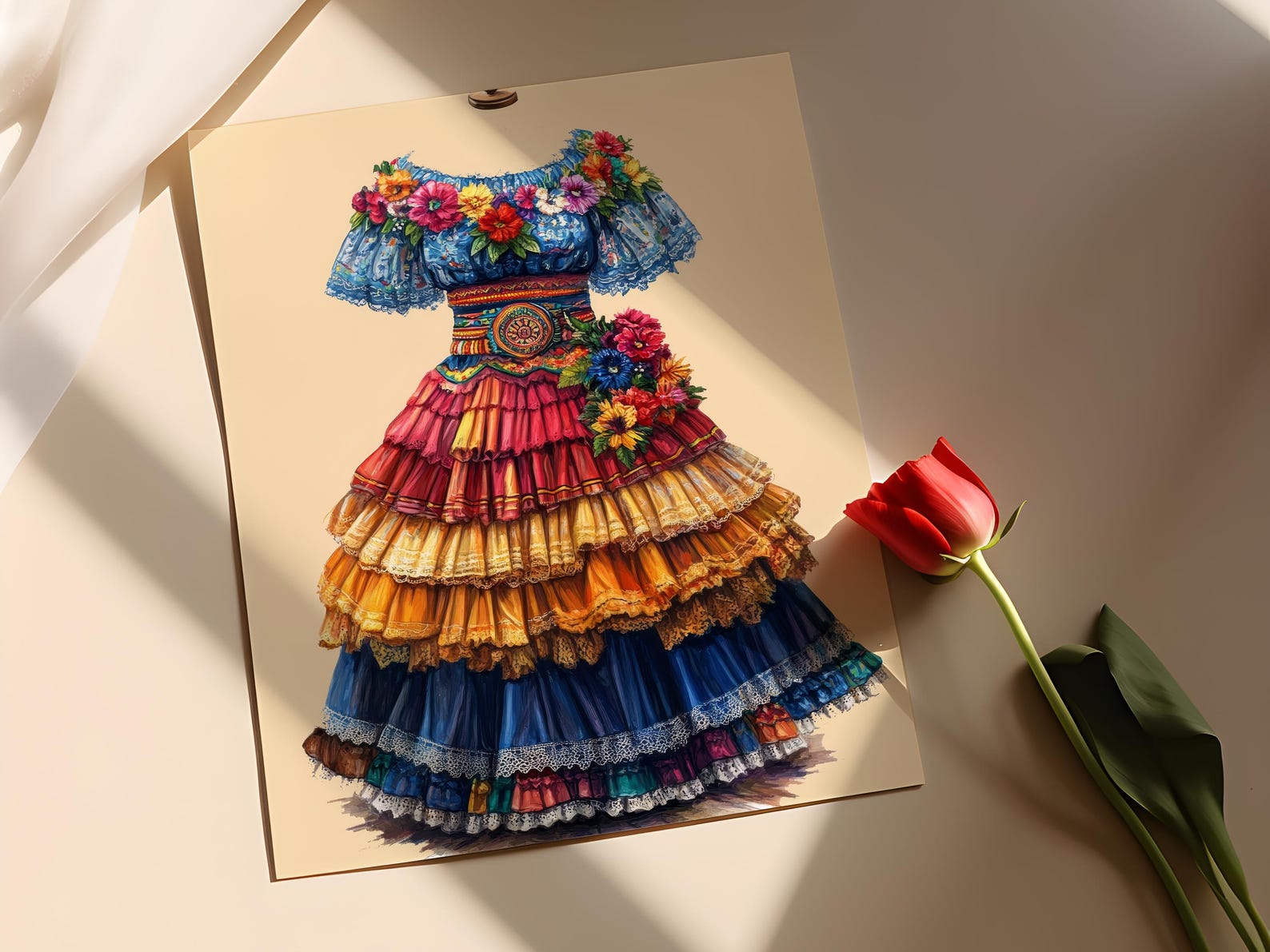 Puerto Rican Bomba Dress and Headdress Illustration, Traditional Dance ...