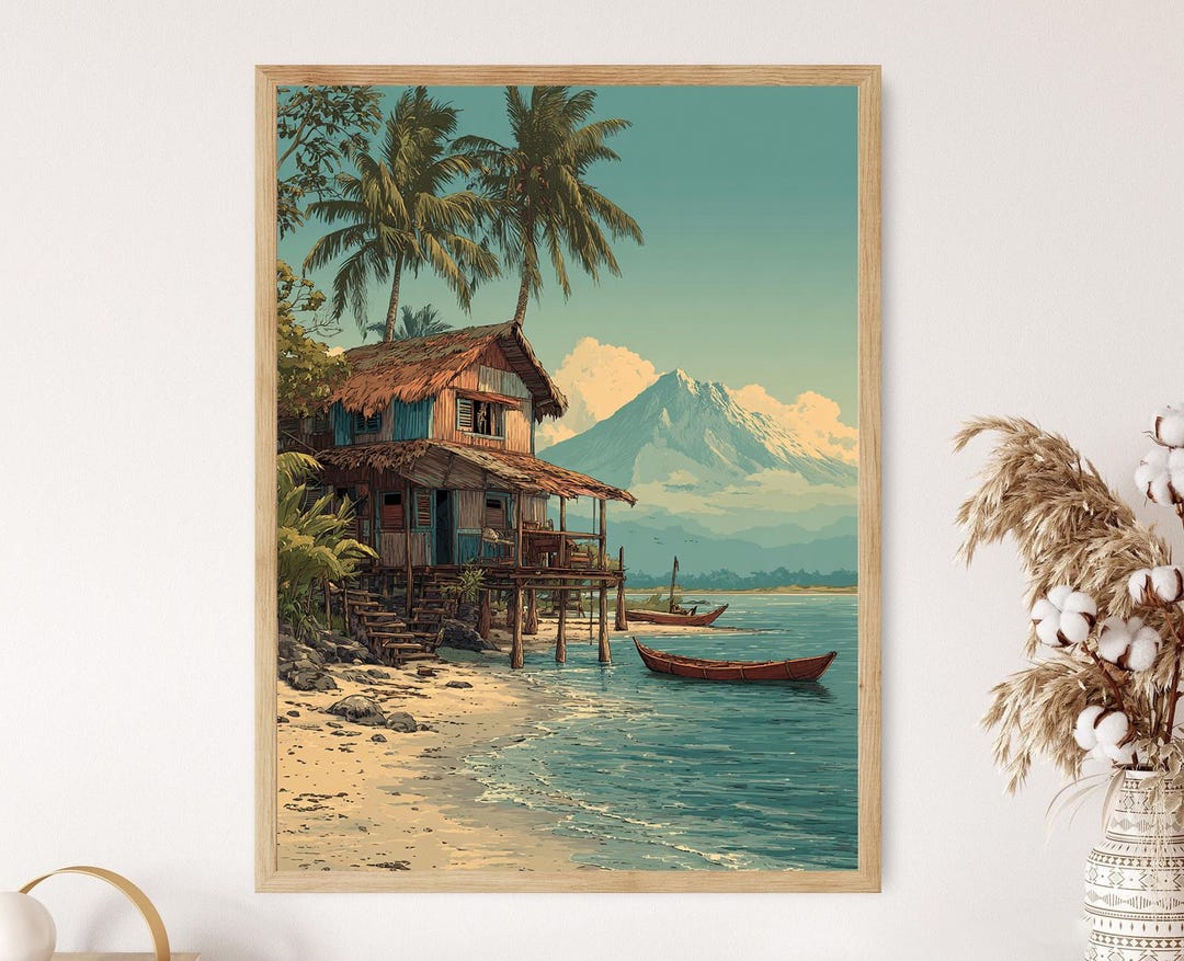 Limbe Stilt House Poster, Cameroon Coastal Culture Art Print, Flat ...