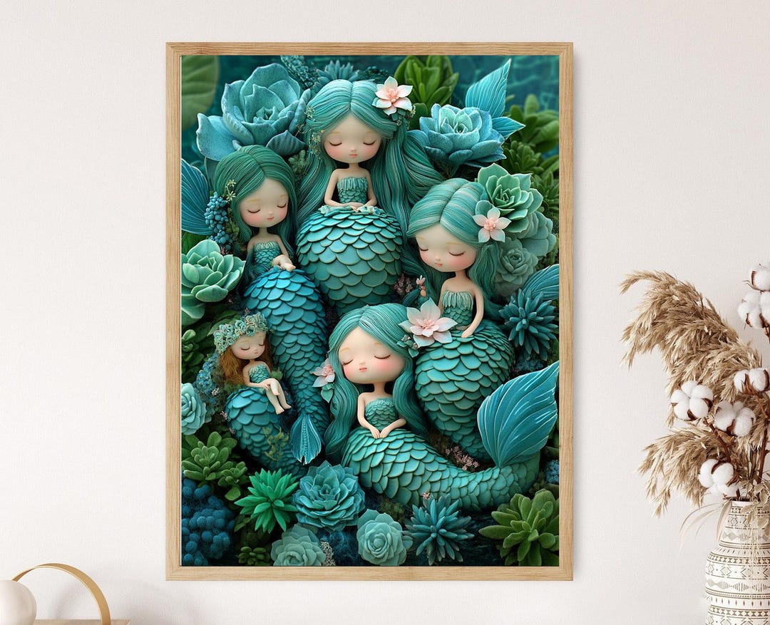 Sleeping Mermaids Fine Art Print Dreamy Ocean Succulent Fantasy ...