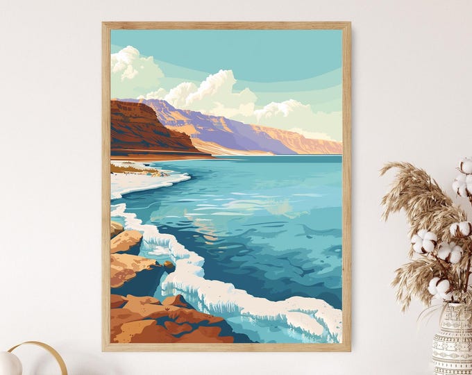 Floating in the Sea Art Print, Dead Sea Wall Art Print, Minimal ...