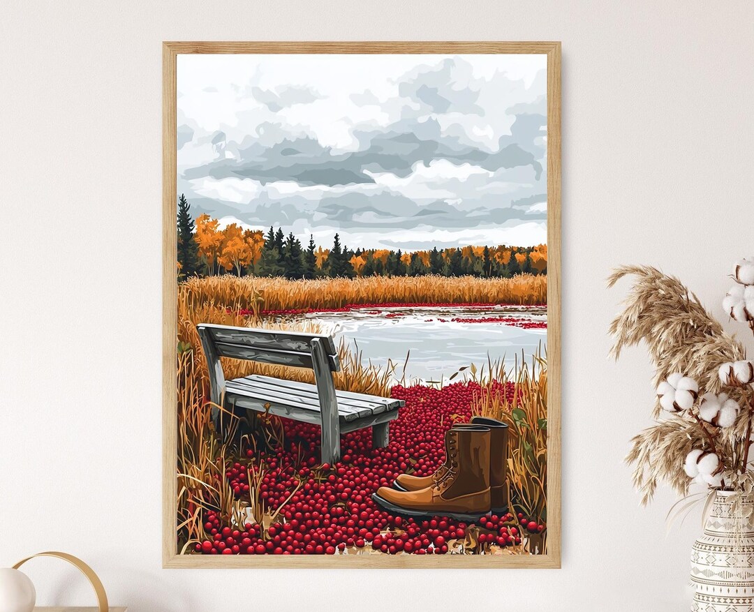 Nova Scotia Cranberry Bench Print: Autumn Marsh Orchard Art - Etsy