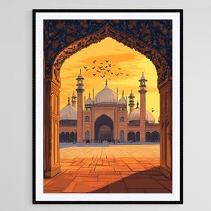 Badshahi Mosque Art Print, Lahore Landmark Illustration - Etsy