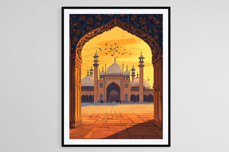 Badshahi Mosque Art Print, Lahore Landmark Illustration - Etsy