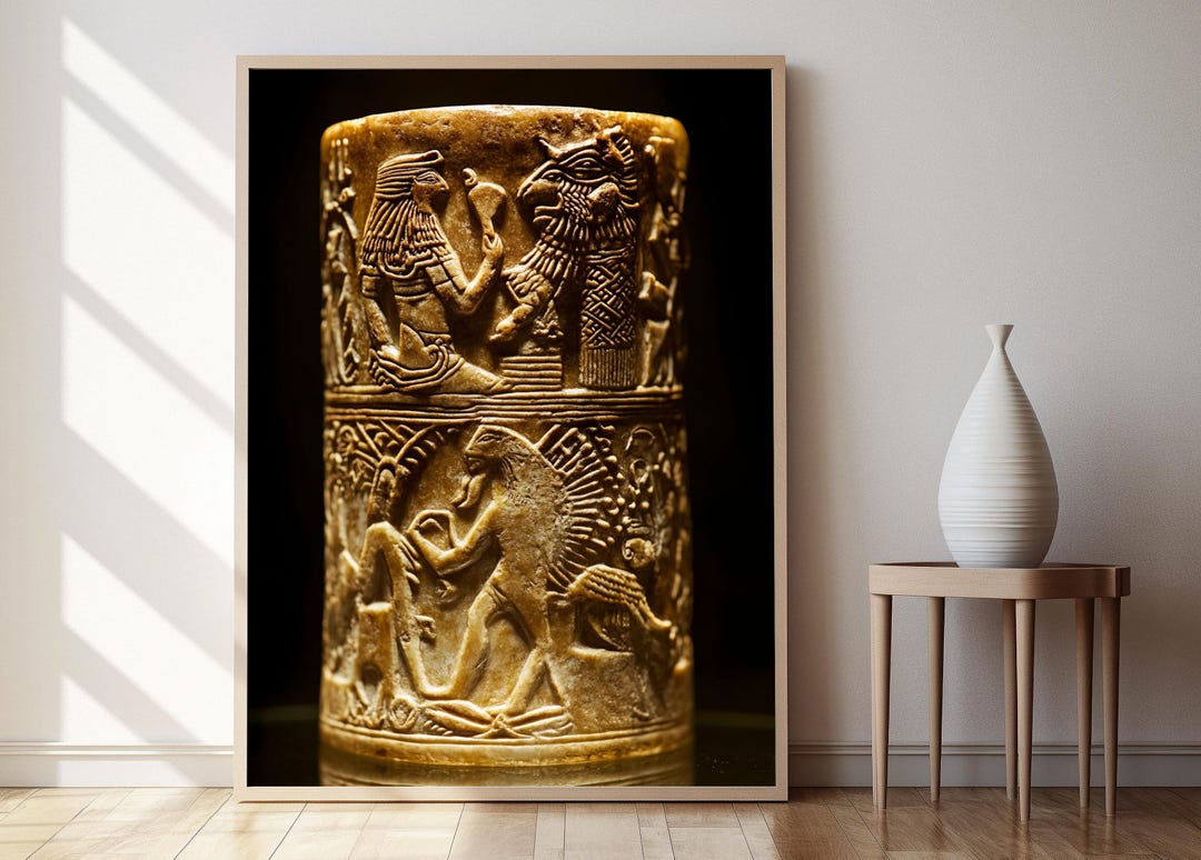 Mesopotamian Cylinder Seal Art Print, Royal Figures and Religious ...