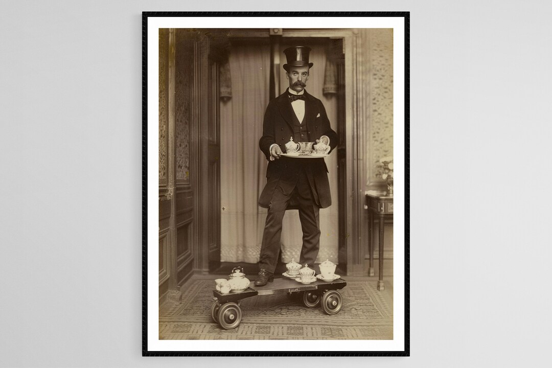Victorian Butler Serving Tea on Roller Skates, Vintage Comedy Art - Etsy