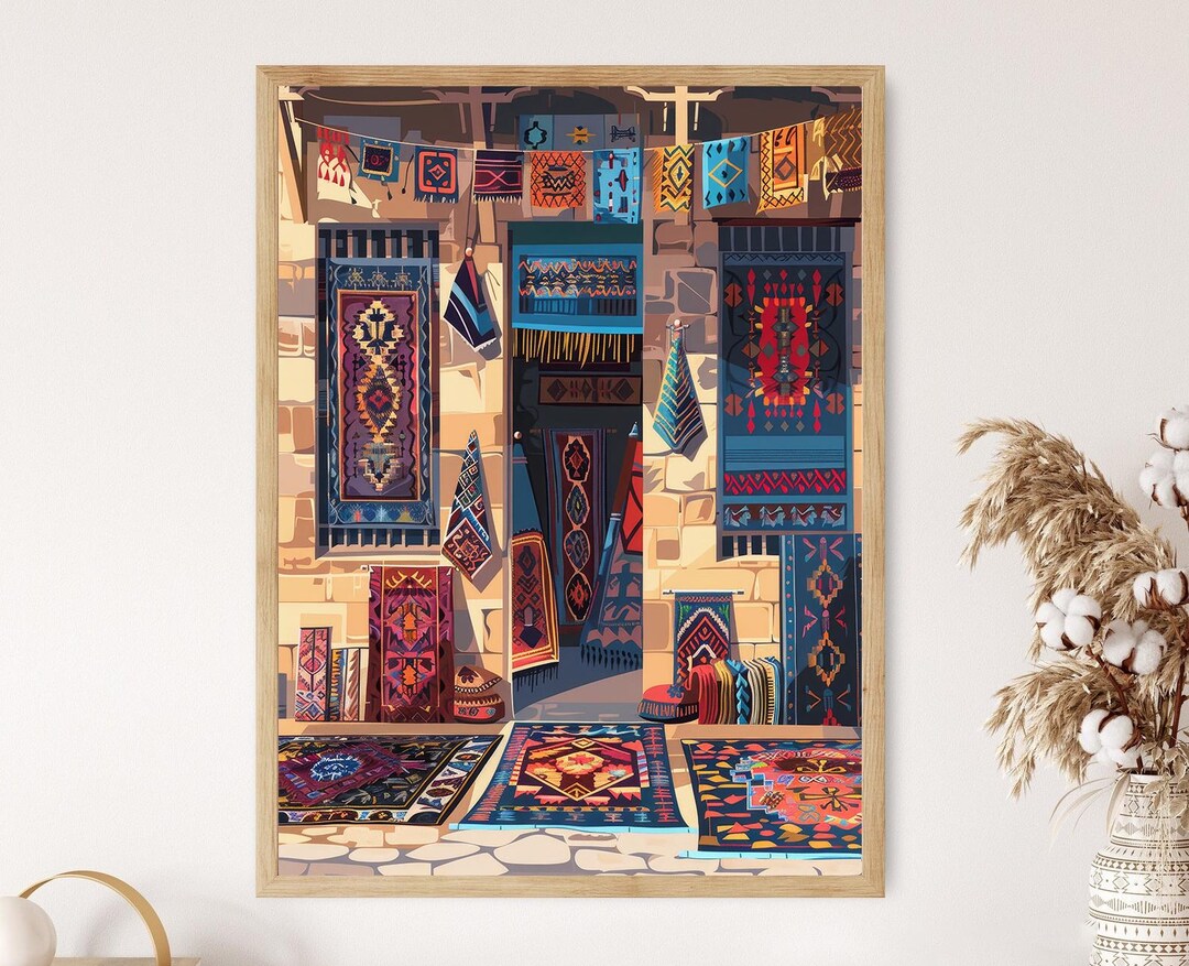 Kurdish Kilim Store Art Print: Vibrant Kurdistan Textile Market Scene ...