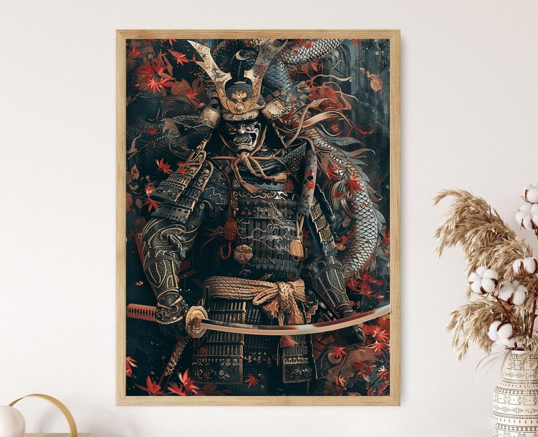 Handcrafted Samurai Painting: Shogun Illustration Art on Canvas - Etsy
