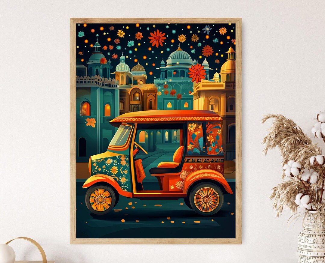 Rickshaw Tuk Tuk Poster, Vibrant Indian Car Illustration - Etsy