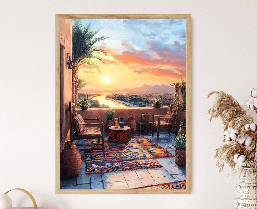 Sudanese Rooftop Patio Art Print, Seif Mat Decor Poster, Nile River ...