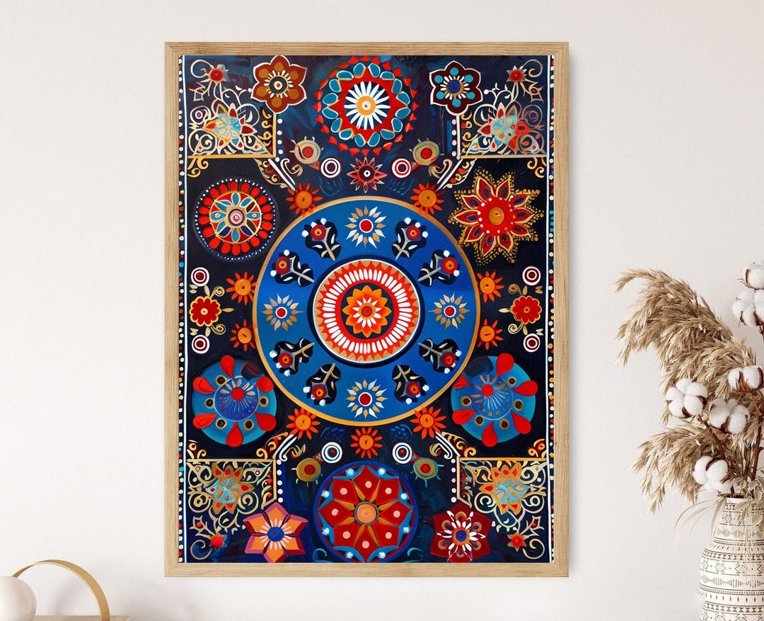 Sindhi Ajrak Art Painting: Pakistani Textile, Ethnic Home Decor - Etsy