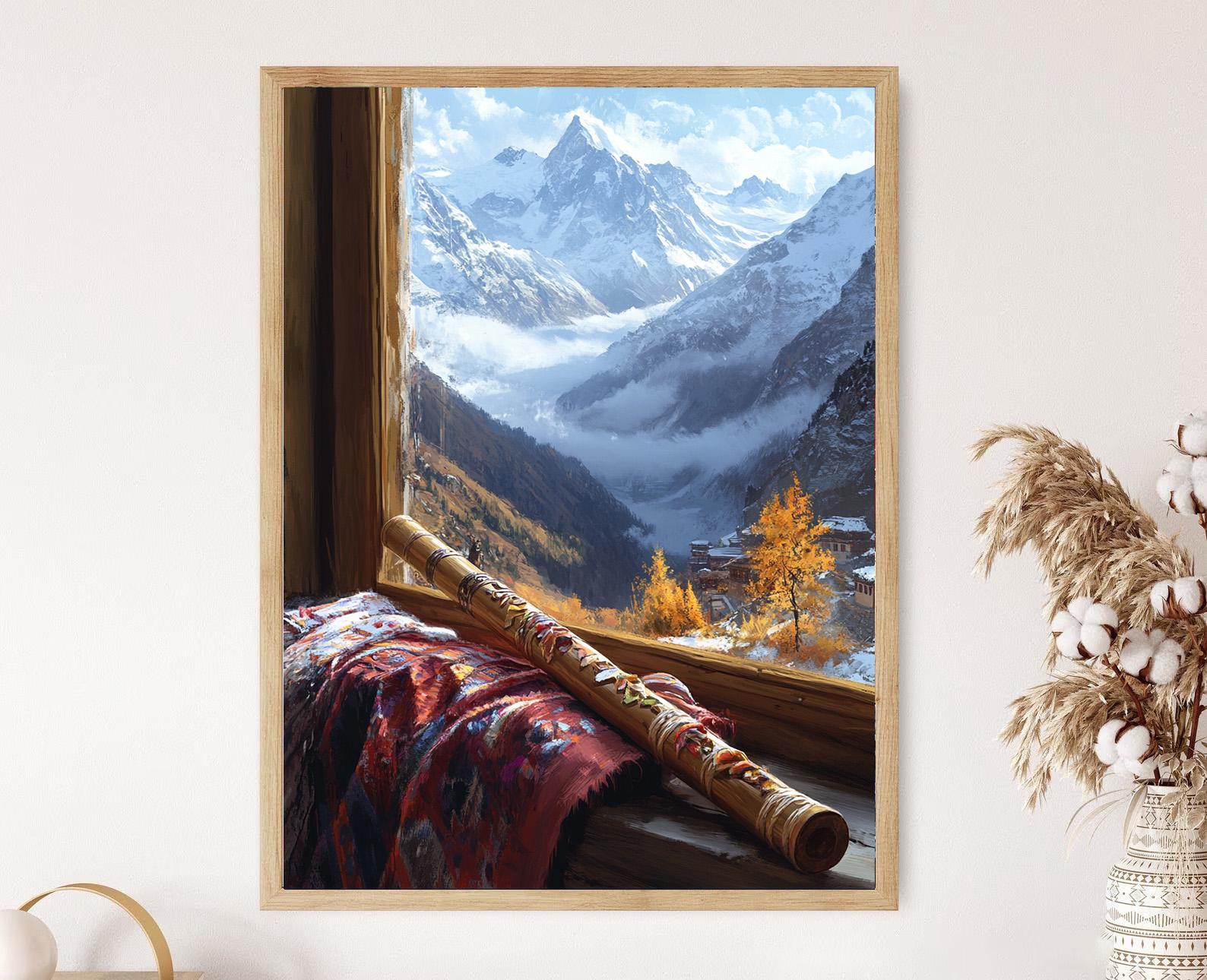 Bhutanese Lingm Flute Near Mountain-view Window Illustration - Etsy
