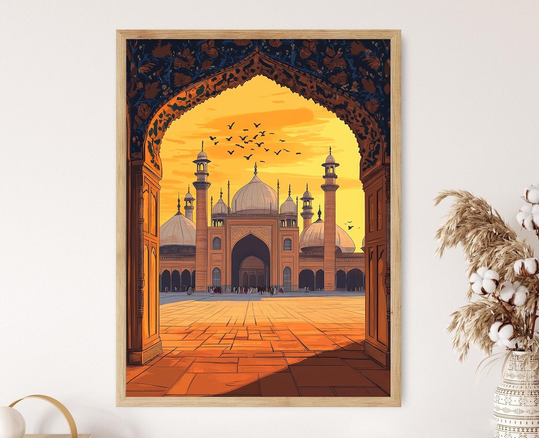 Badshahi Mosque Art Print, Lahore Landmark Illustration - Etsy