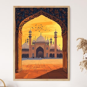 Badshahi Mosque Art Print, Lahore Landmark Illustration - Etsy