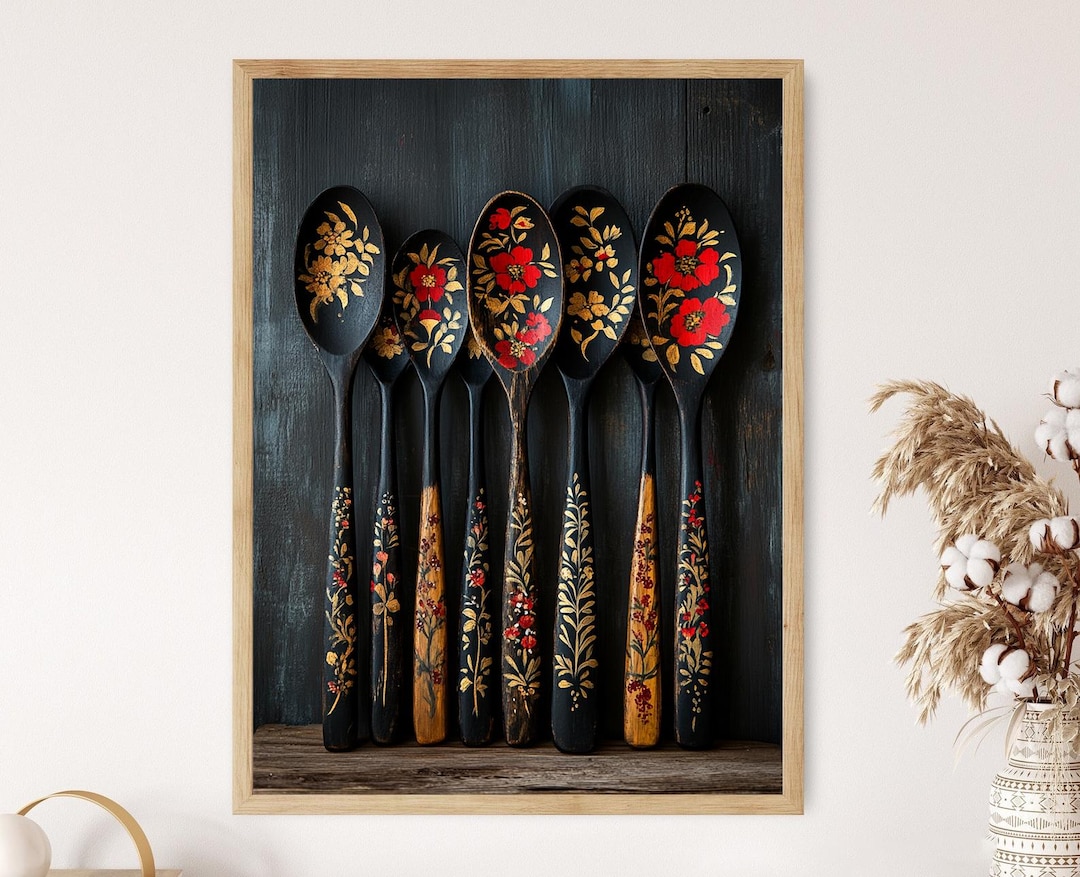Russian Khokhloma Spoons Art Print, Slavic Folk Decor - Etsy
