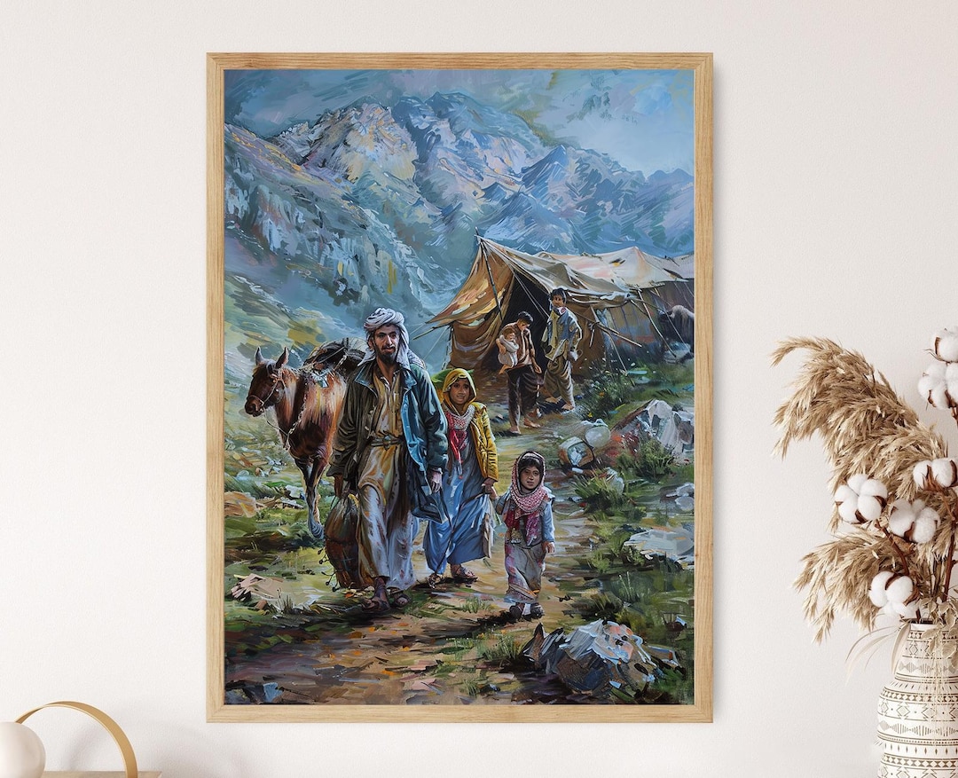 Kurdish Nomadic Life Art Print, Detailed Handcrafted Artwork for Home ...