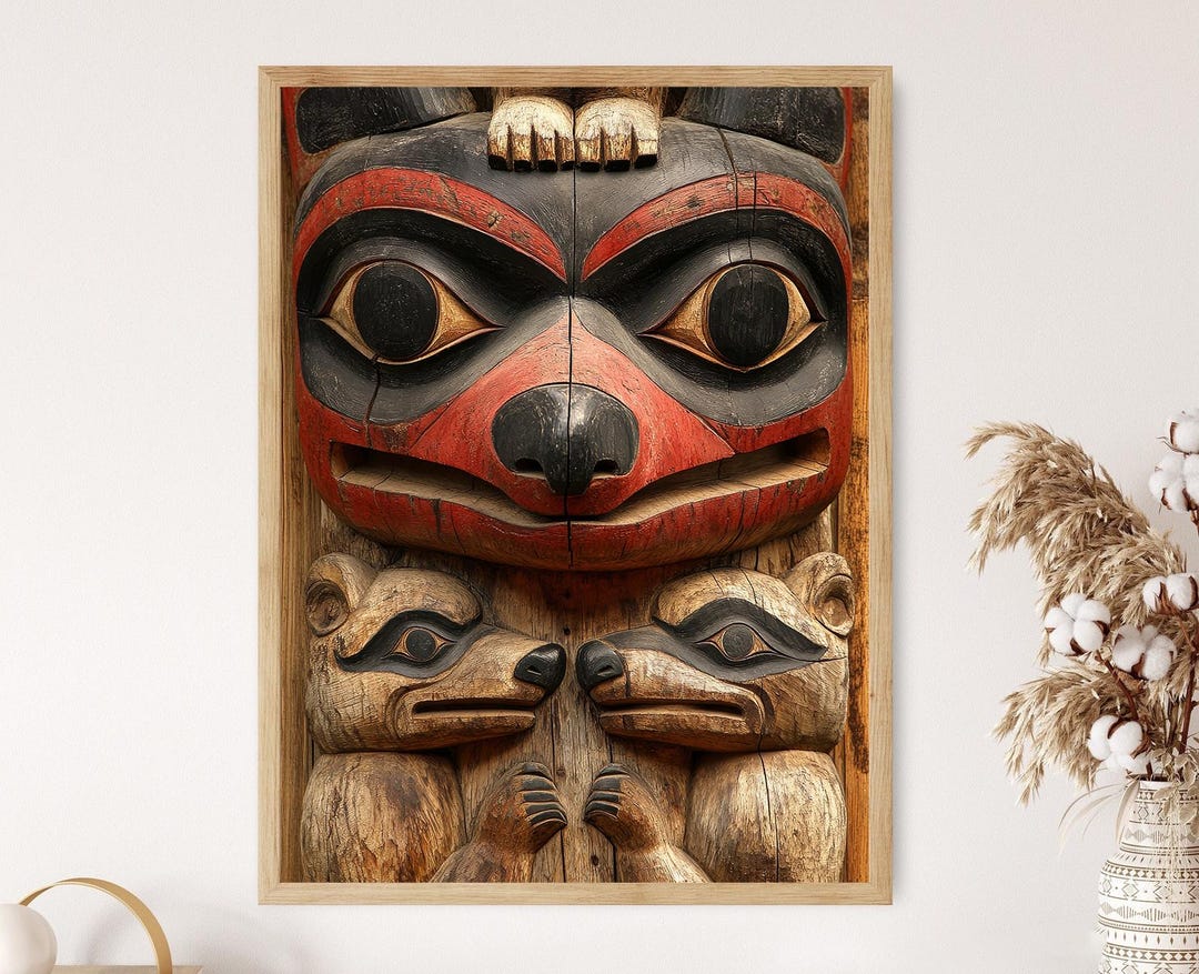 Haida Totem Pole Art Print, Bear, Wolf, Orca Symbols, Traditional ...