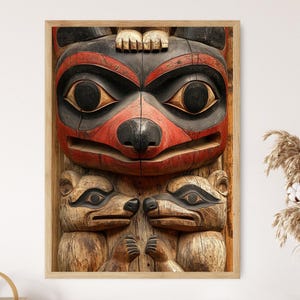 Haida Totem Pole Art Print, Bear, Wolf, Orca Symbols, Traditional ...