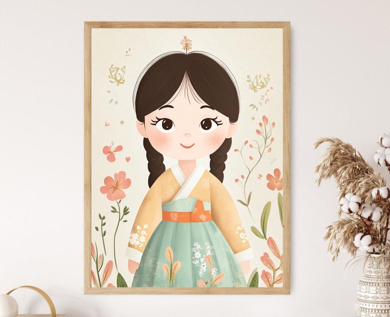 Korean Girl Art Print, Traditional Hanbok - Etsy
