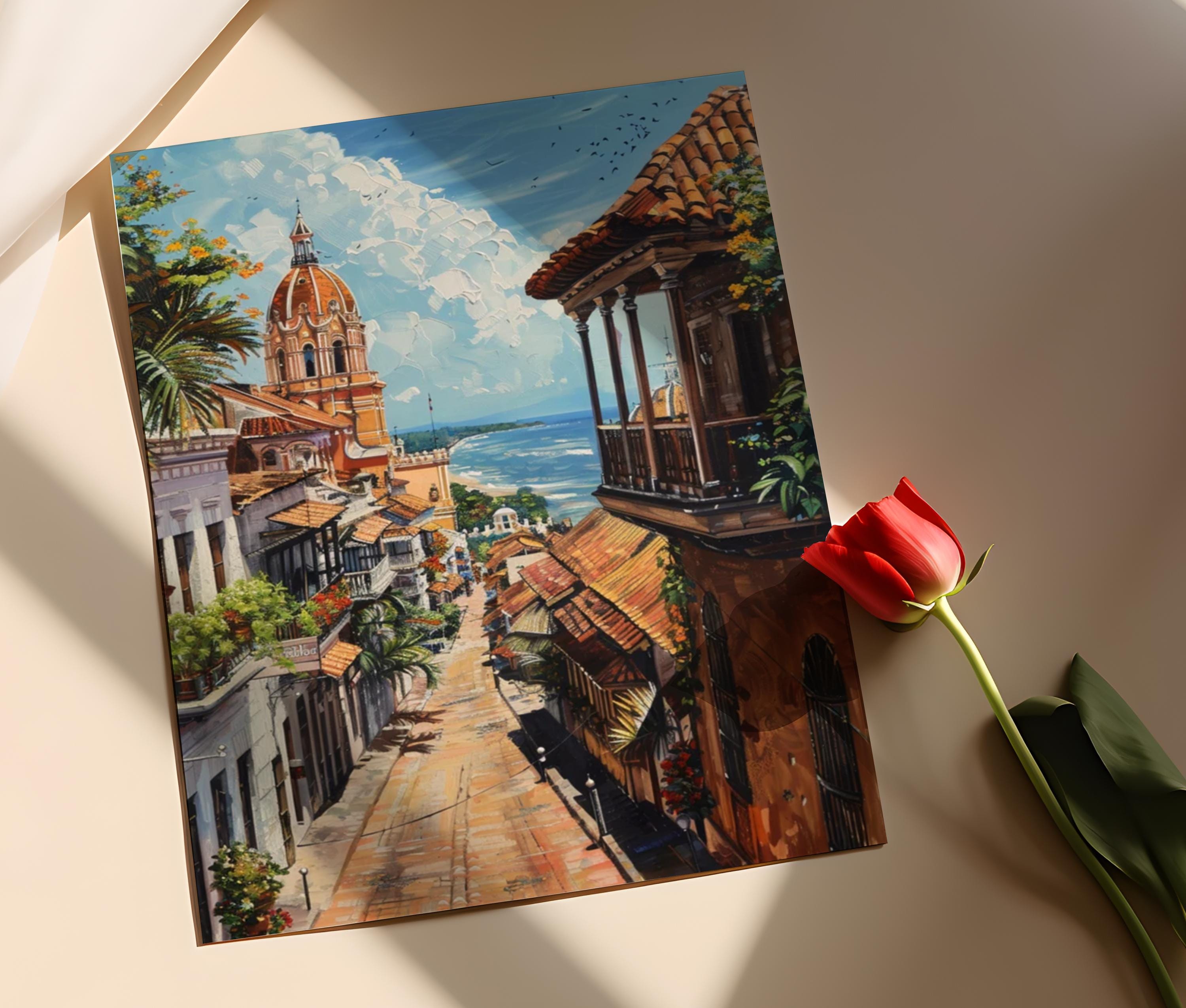 Historic Colombia Town Painting, Cartagena Art Print, Colonial ...