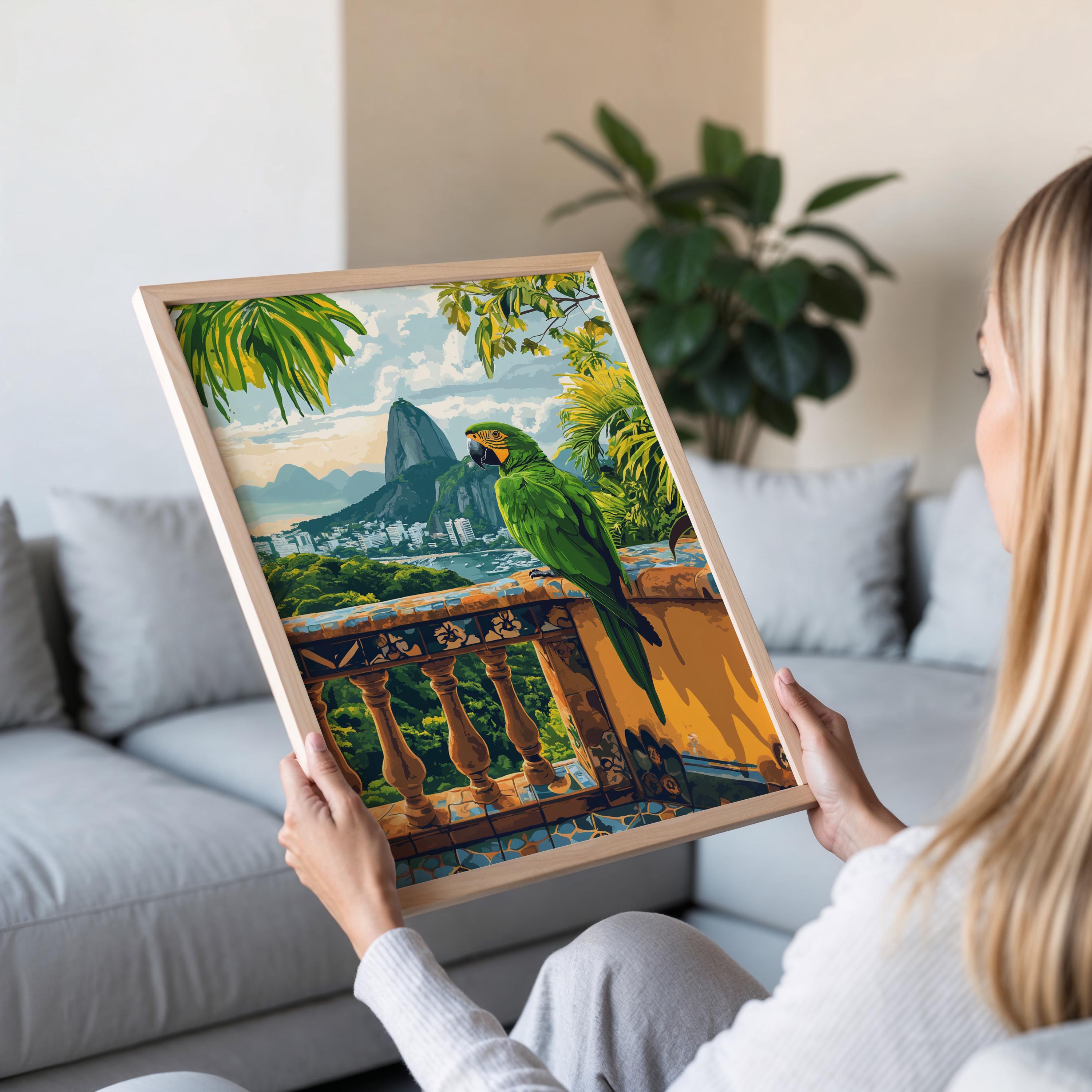 Rio Parrot Art Print: Brazilian Balcony Scene - Etsy