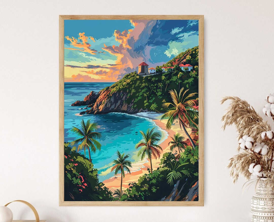 Sunset Over Trunk Bay, Virgin Islands Landscape With Historic Sugar ...