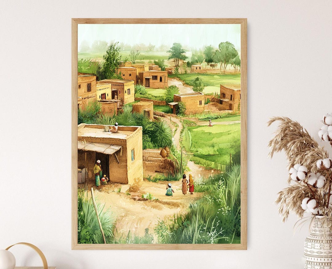 Pakistani Village Art Print, Rural Life Illustration - Etsy