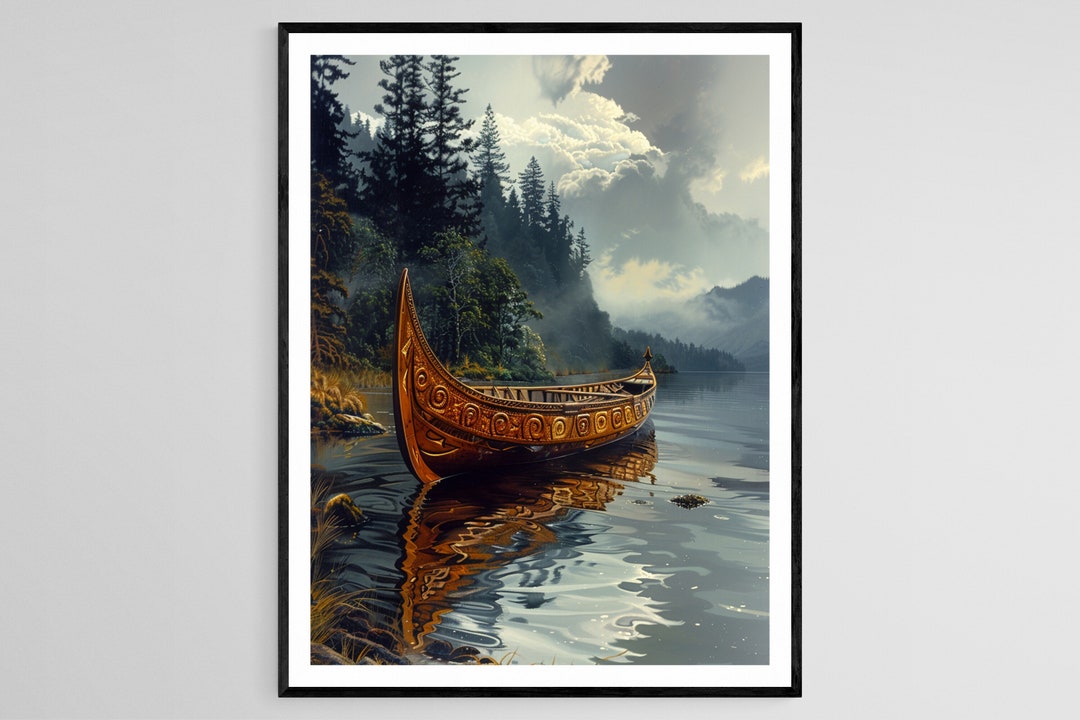 Detailed Maori Waka Canoe Illustration, Intricate Carvings and Water ...