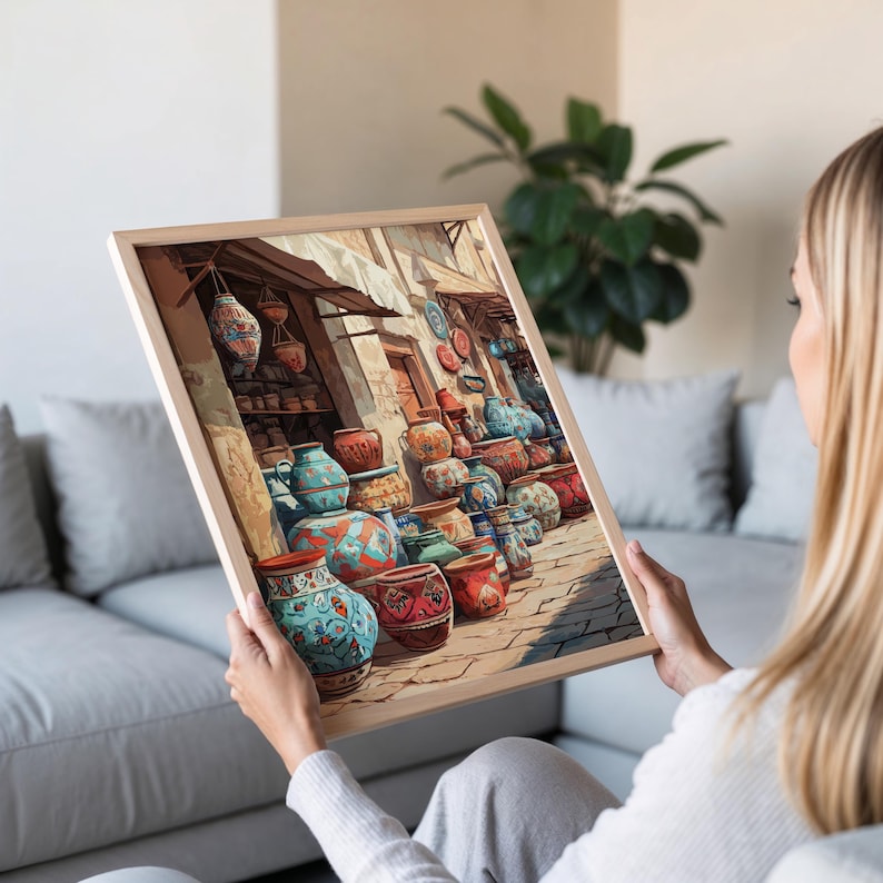Iraqi Pottery Art Print: Vibrant Middle Eastern Market Scene - Etsy