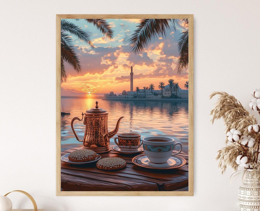 Coffee Set in Basra, Iraqi Coastal Charm Art, Shatt Al-arab View - Etsy