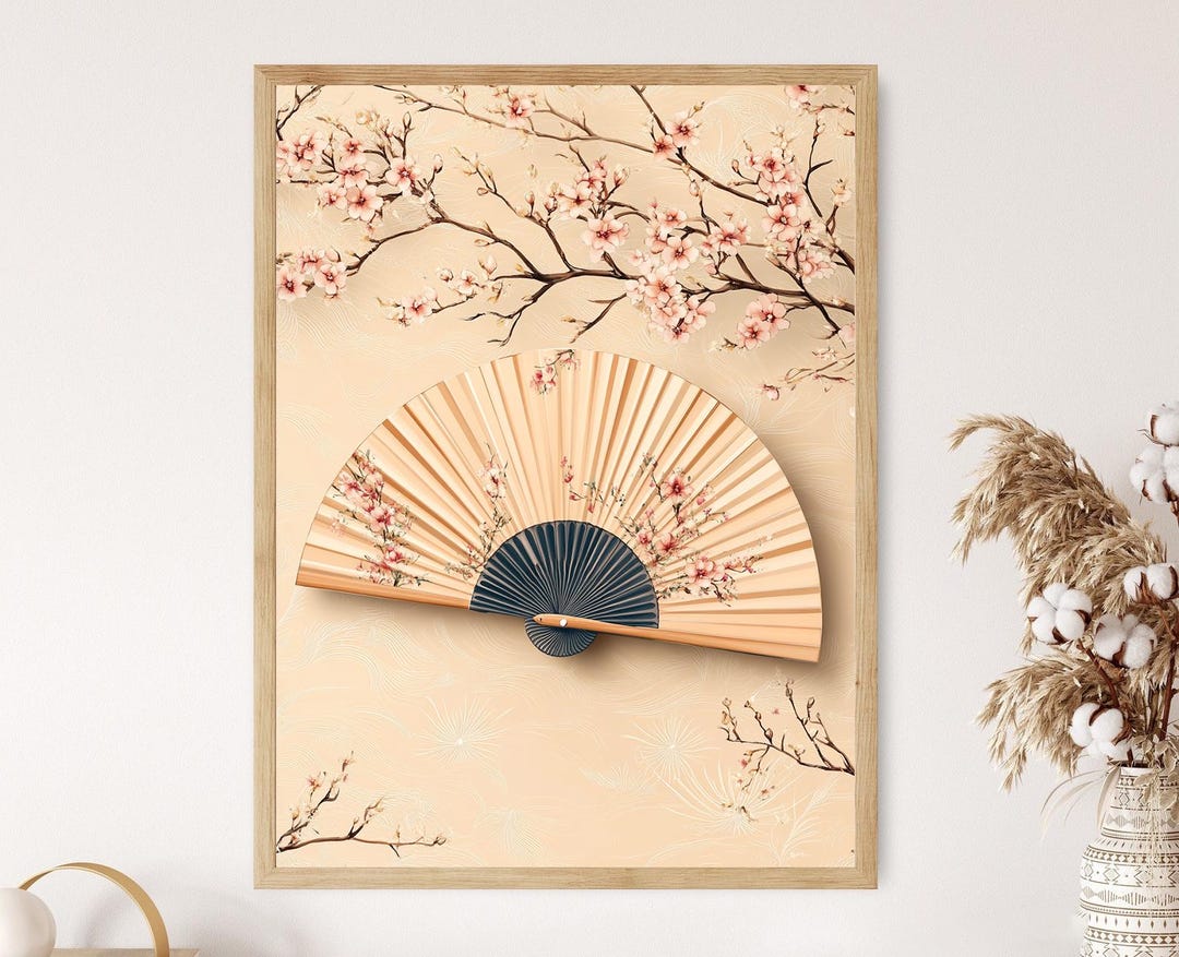 Korean Fan Art Print, Flat Vector Illustration, Traditional Ornament ...