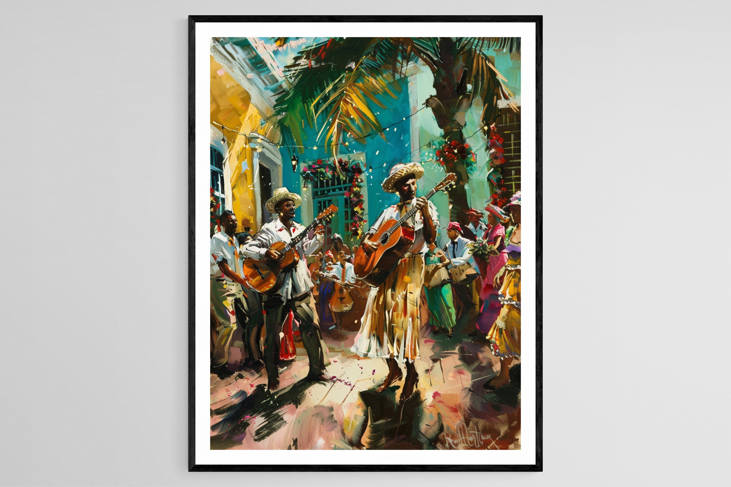 Puerto Rican Parranda Art Print: Caribbean Music Scene, Tropical Home ...