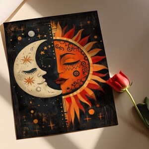 Mexican Sun and Moon Art Print: Colorful Celestial Folk Art Poster - Etsy