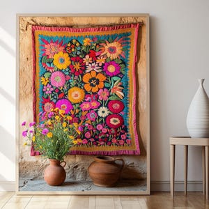 Mexican Otomi Tapestry Art Print, Floral and Animal Decor Poster - Etsy