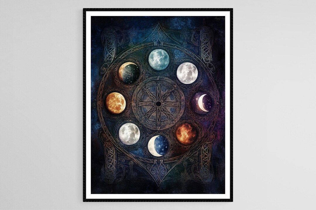 Celtic Moon Phase Wheel Art Print, Intricate Knotwork, Lunar Phases - Etsy