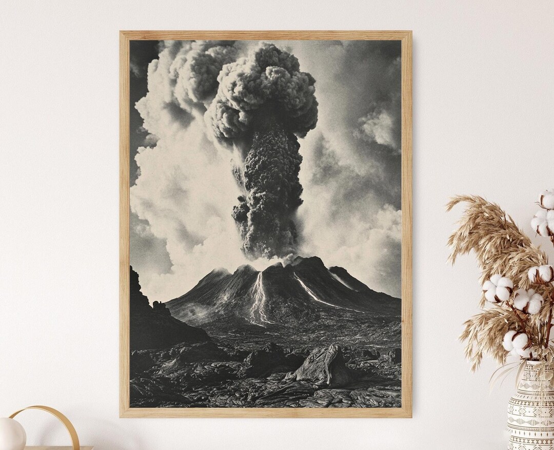 Vintage Hawaiian Volcano Photo Print, Lava Flows and Evening Sky - Etsy